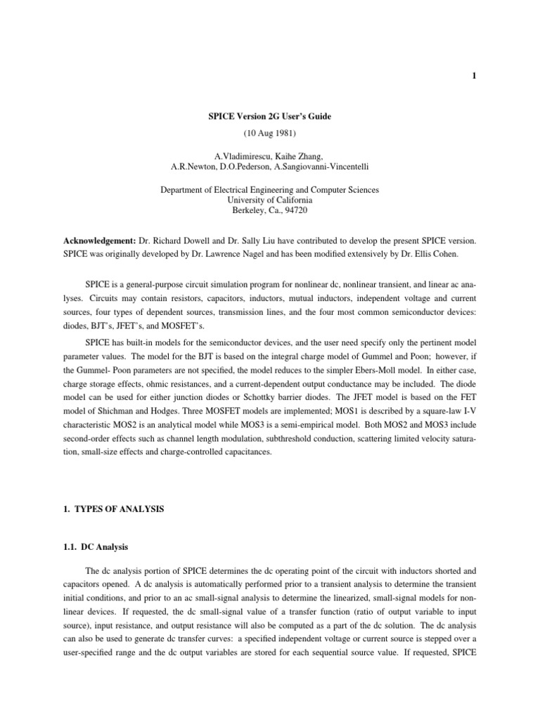 SPICE Version 2G User's Guide | PDF | Spice | Electrical Network