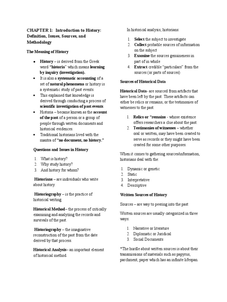 CHAPTER 1: Introduction To History: Definition, Issues, Sources, and ...