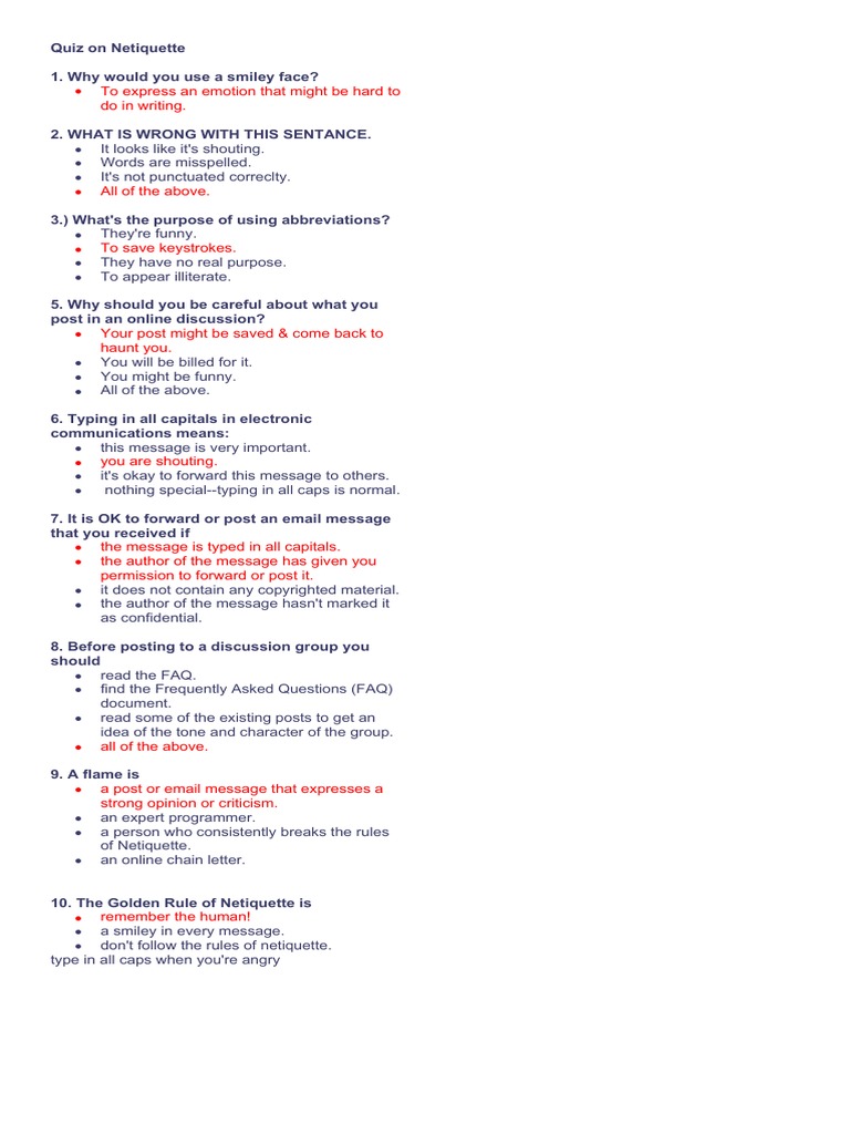 Quiz On Netiquette | PDF