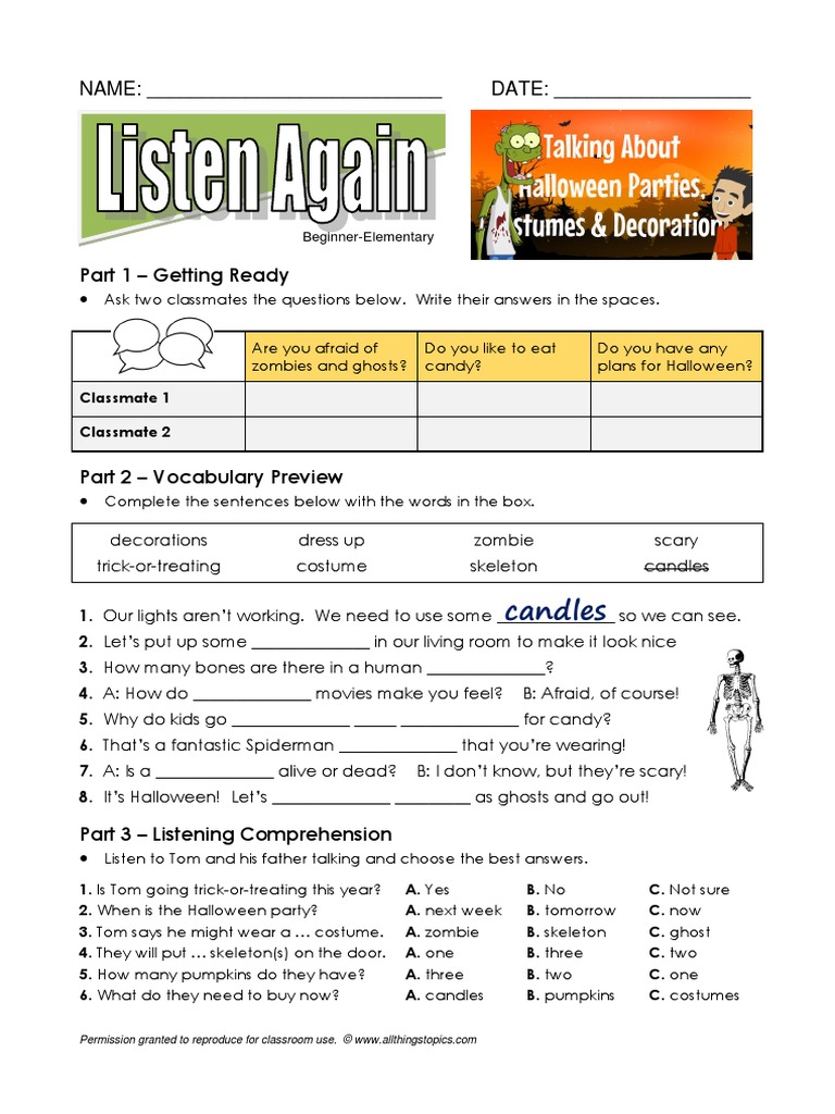 Listen Again Halloween Lesson 20211003 | PDF | Trick Or Treating ...