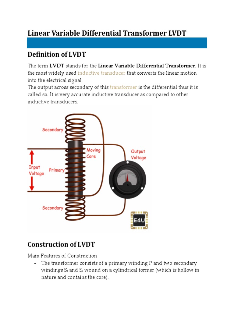 Linear Variable Differential Transformer LVDT | PDF | Transformer | Electrical Engineering
