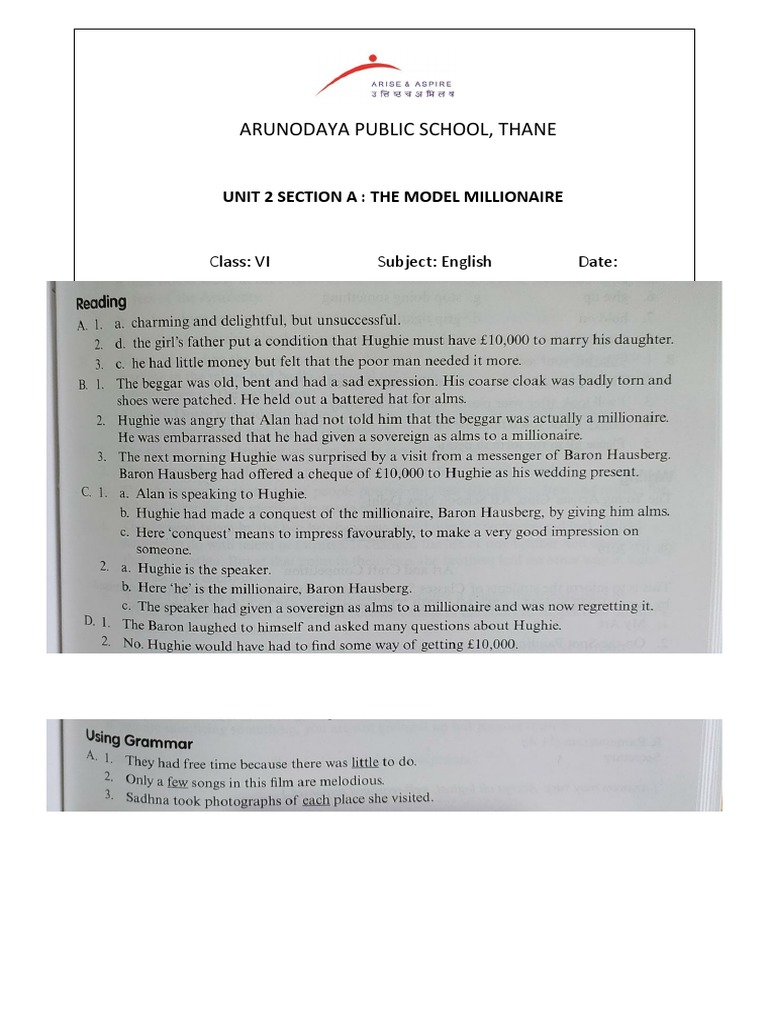 Model Millionaire Q&A for Class 6 | PDF