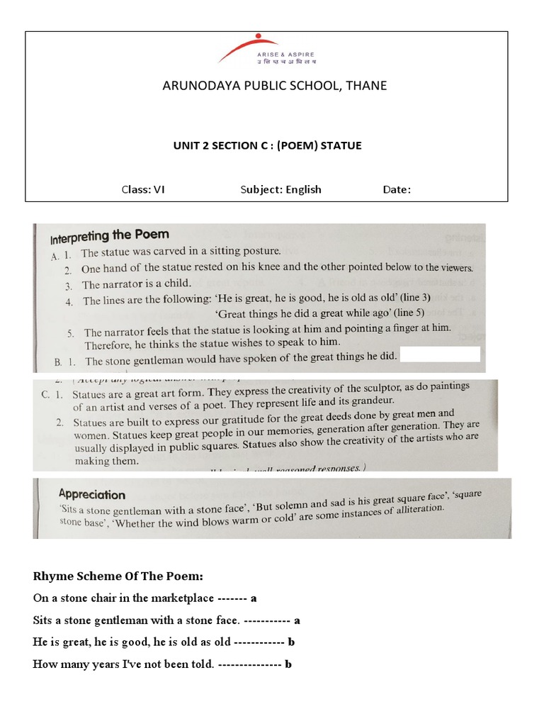 Unit 2 Section C (Poem) STATUE | PDF