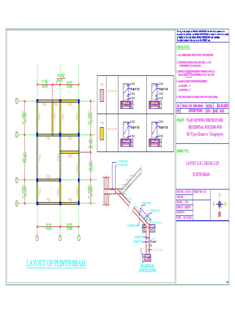 Structural For Residential Paranur Chengalpattu-Plinth Beam Layout CLR | PDF