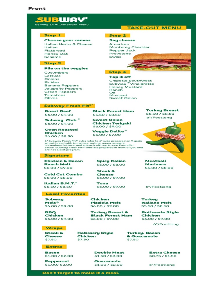 Subway NSA Final Menu Brochure One Page | PDF | Bacon | Meal