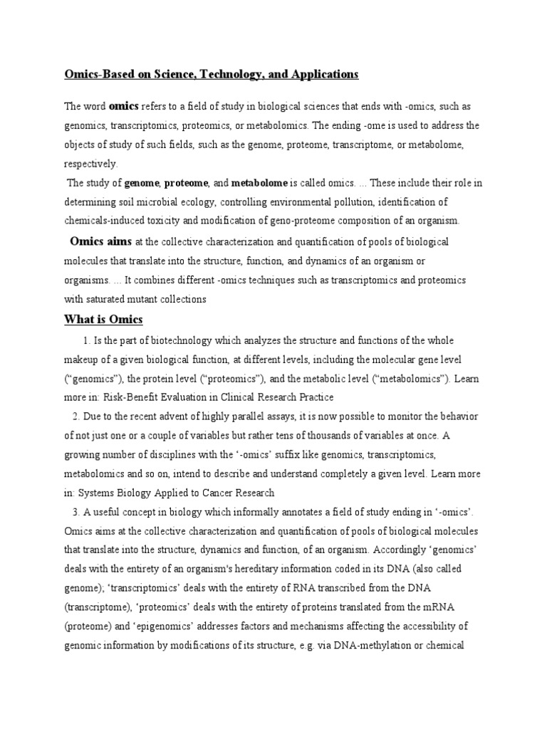 Omics-Based On Science, Technology, and Applications Omics | PDF ...