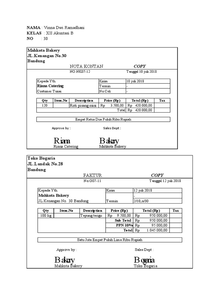Nota Kontan Vinna | PDF