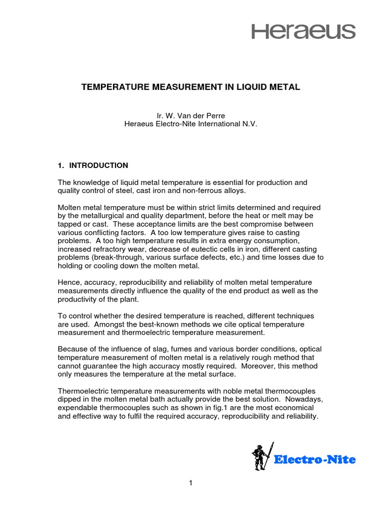 Temperature Measurement in Liquid Metal | PDF | Thermocouple | Metrology