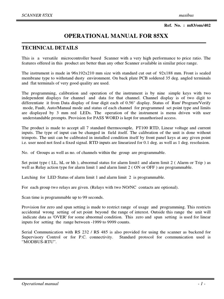 Operational Manual For 85Xx: Technical Details | PDF | Information And ...