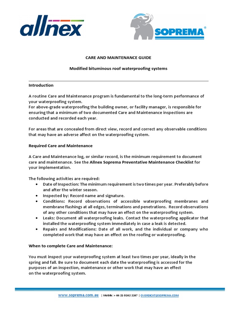 Care and Maintenance Guidelines | PDF | Roof | Building Engineering