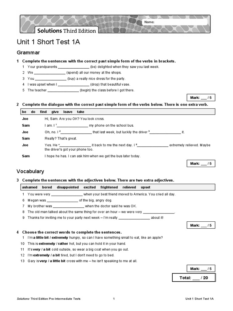 Unit 1 Short Test 1A: Grammar | PDF | Human Communication | Linguistic ...