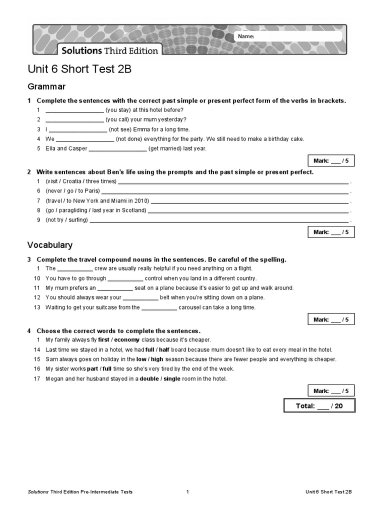 Unit 6 Short Test 2B: Grammar | PDF | Linguistic Typology | Language ...