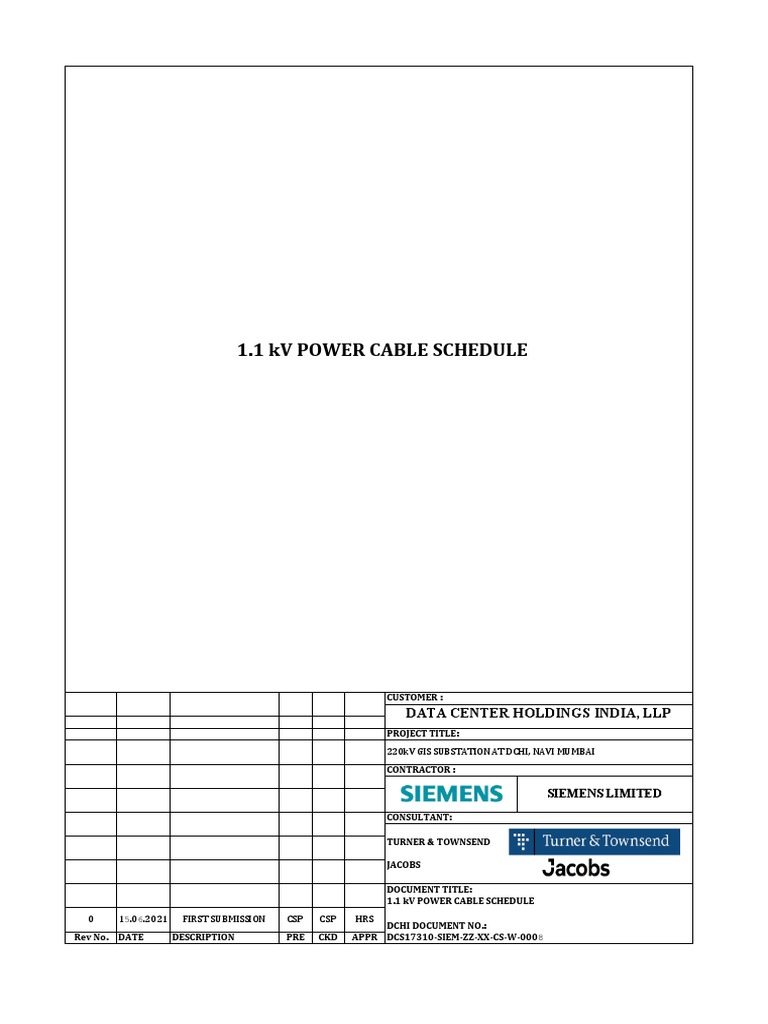 1.1 KV Power Cable Schedule: Data Center Holdings India, LLP | PDF ...