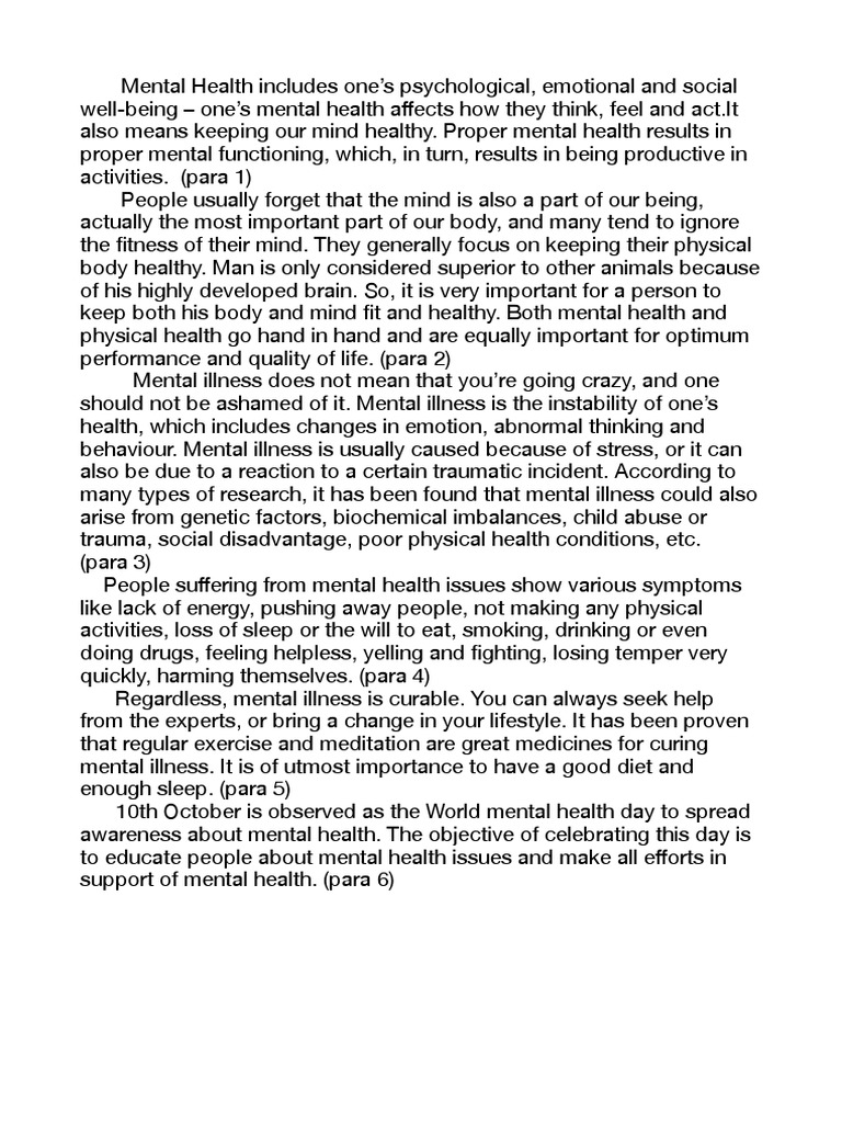 Mental Health Comprehension | PDF | Mental Disorder | Mind