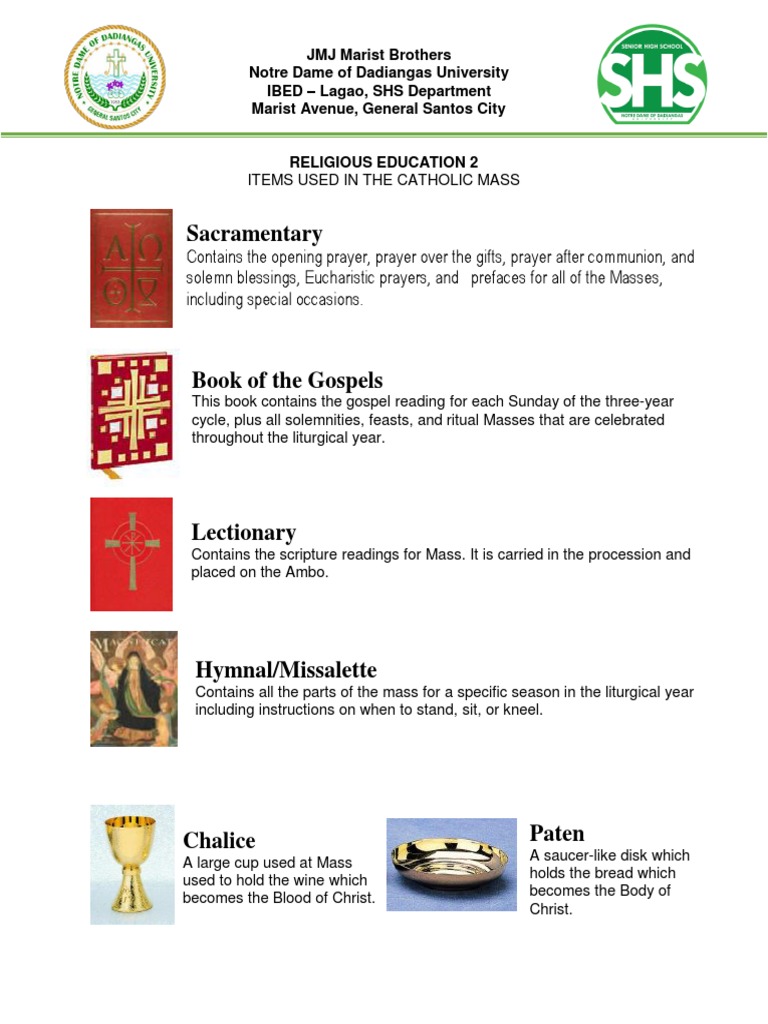 Catholic Mass Items Guide | PDF | Mass (Liturgy) | Eucharist