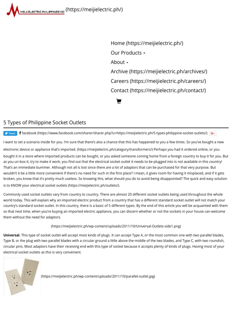 Types of Philippines Electrical Socket Outlets | Download Free PDF | Ac ...