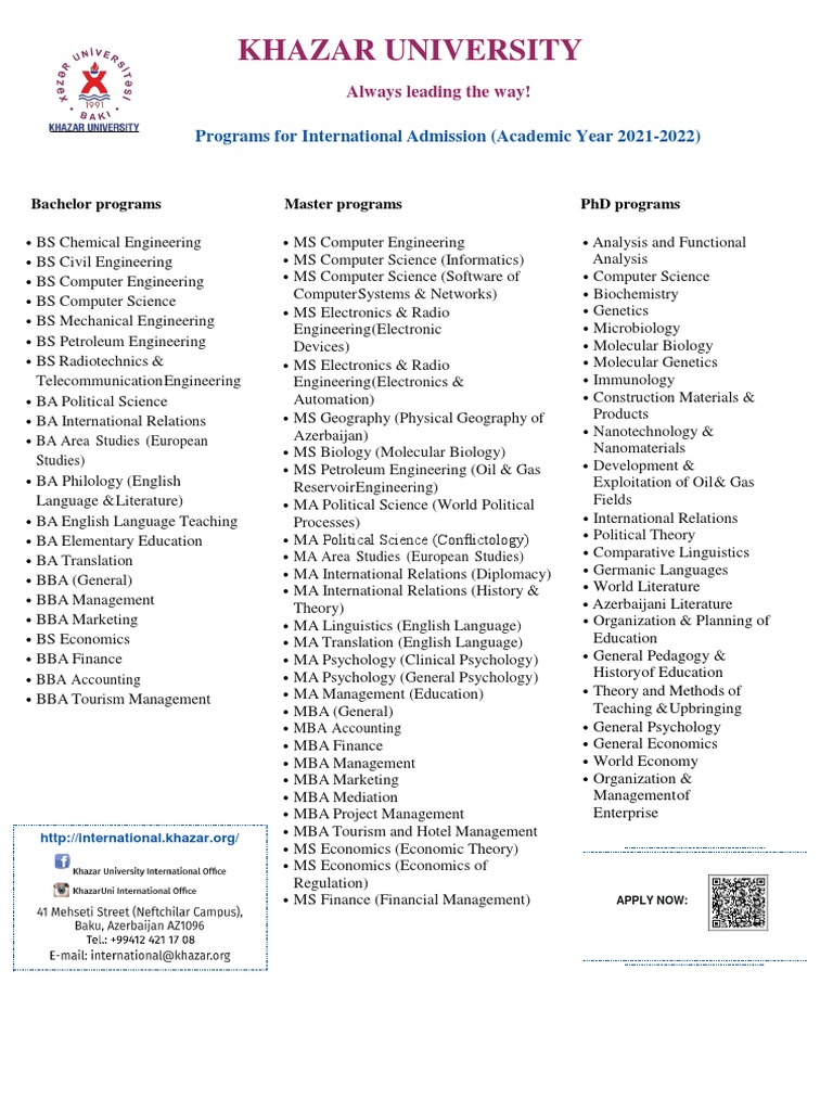 Khazar University International Programs | PDF | Engineering | Bachelor ...