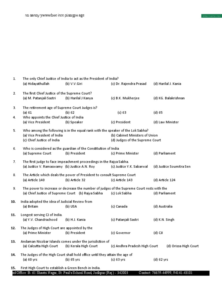 Legal GK Questions for Judiciary Exams | PDF | Precedent | Supreme ...