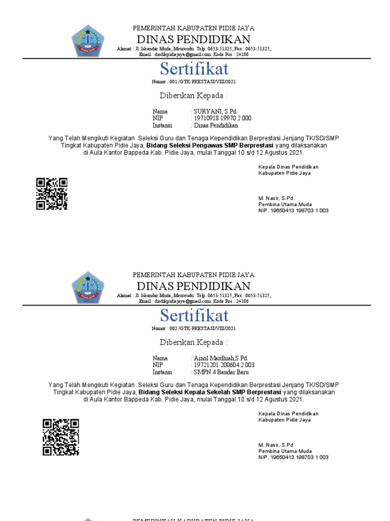 Sertifikat Bar Code Ok | PDF