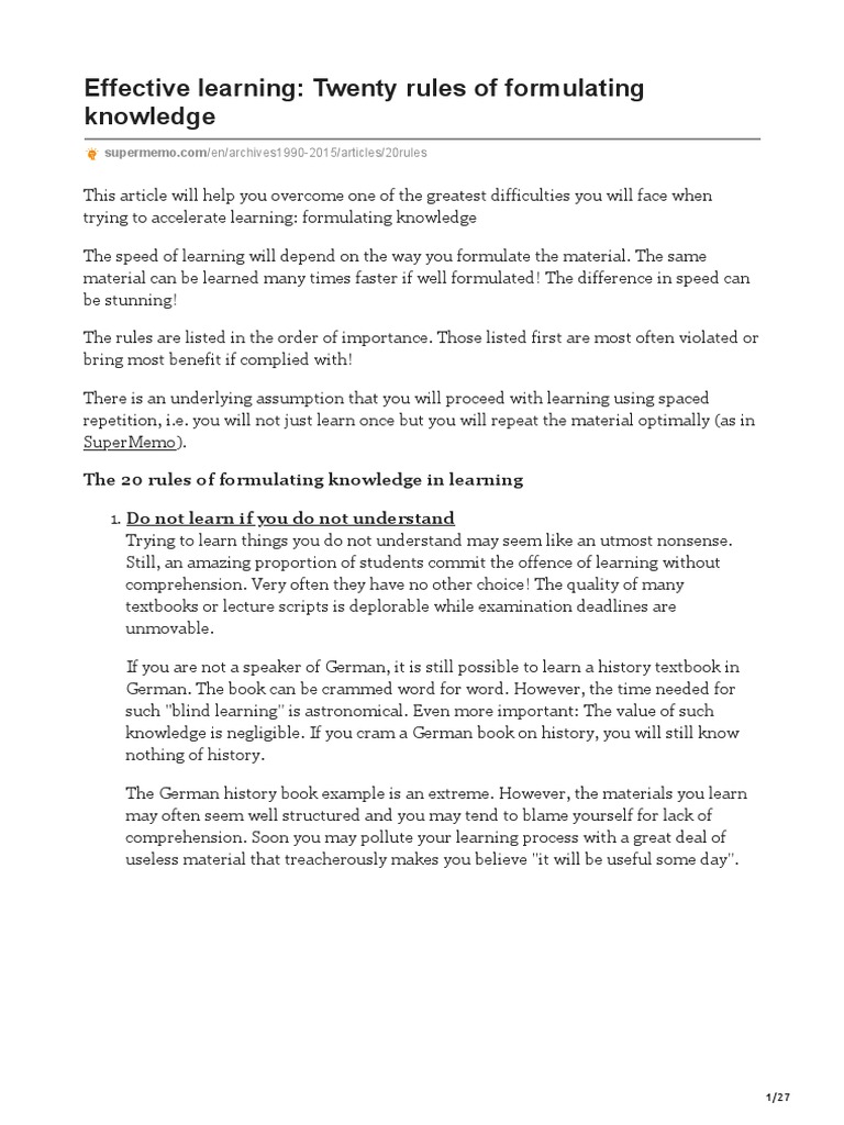 20 Rules for Effective Learning | PDF | Memory | European Union