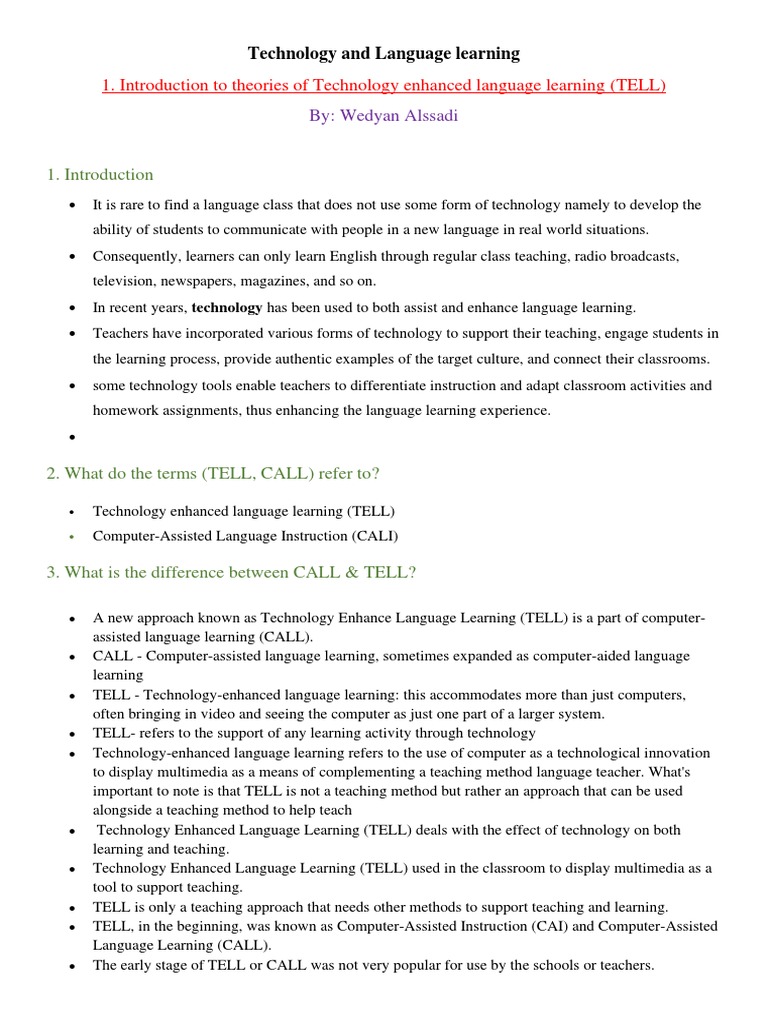 Introduction To Theories of Technology Enhanced Language Learning (TELL ...