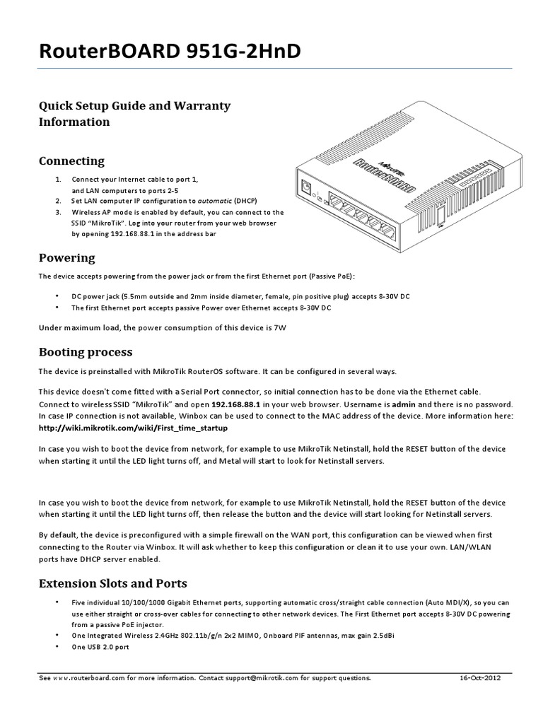 Routerboard 951G - 2Hnd: Quick Setup Guide and Warranty Information ...