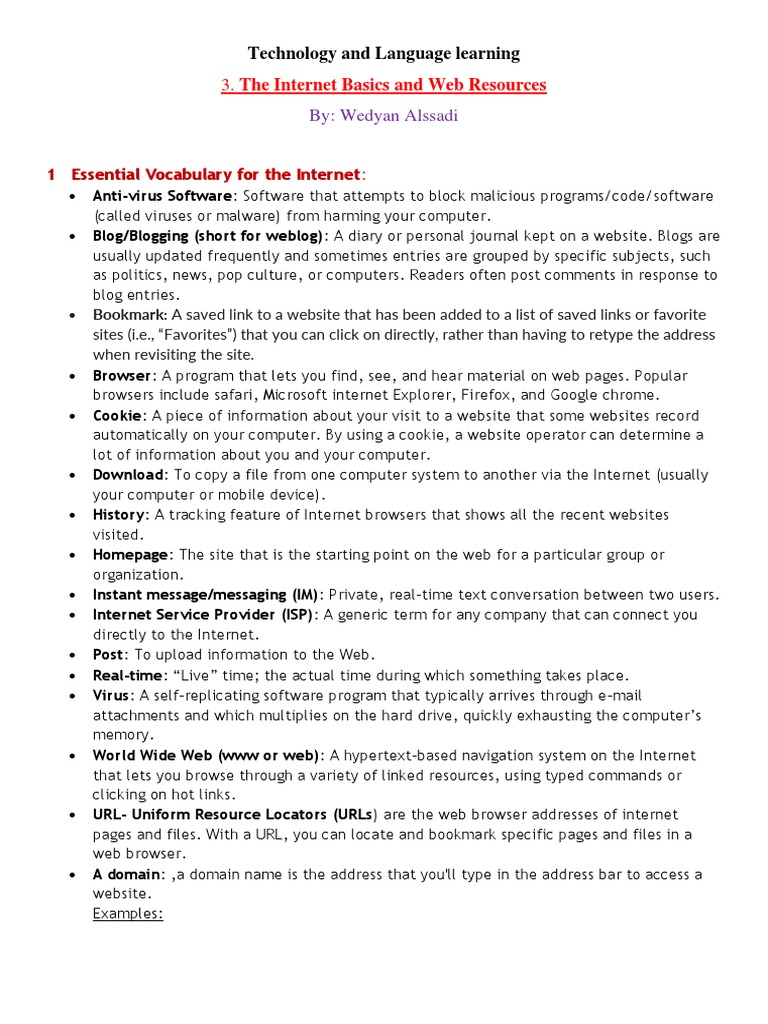 The Internet Basics and Web Resources: Technology and Language Learning ...