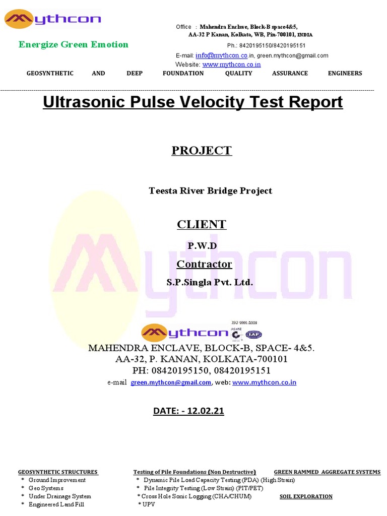 UPV Test Report for Teesta River Bridge Project | PDF | Waves | Deep ...