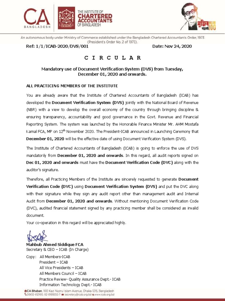 Circular: Ref: 1/1/ICAB-2020/DVS/001 Date: Nov 24, 2020 | PDF
