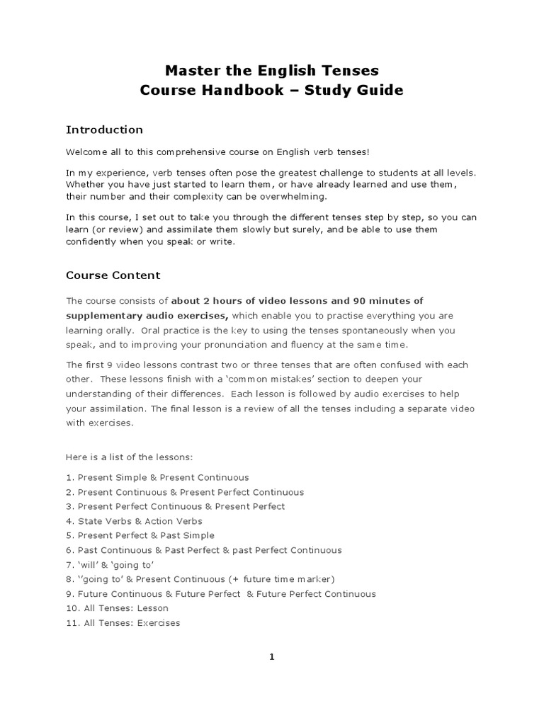 Master The English Tenses Course Handbook - Study Guide | PDF | Perfect ...