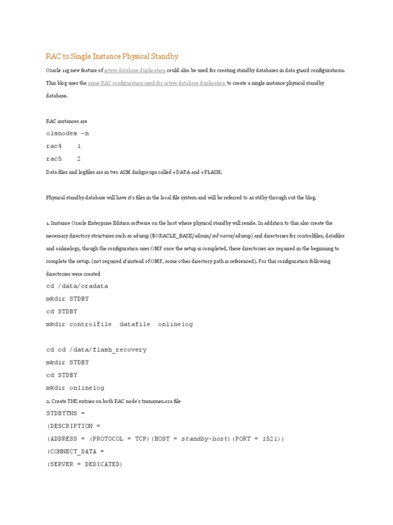 RAC To Single Instance Physical Standby | PDF | Databases | Data Management