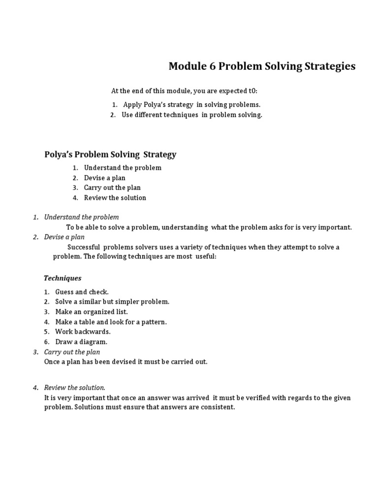 W6-7 Module 006 Problem Solving Strategies | PDF | Mathematics | Cognition