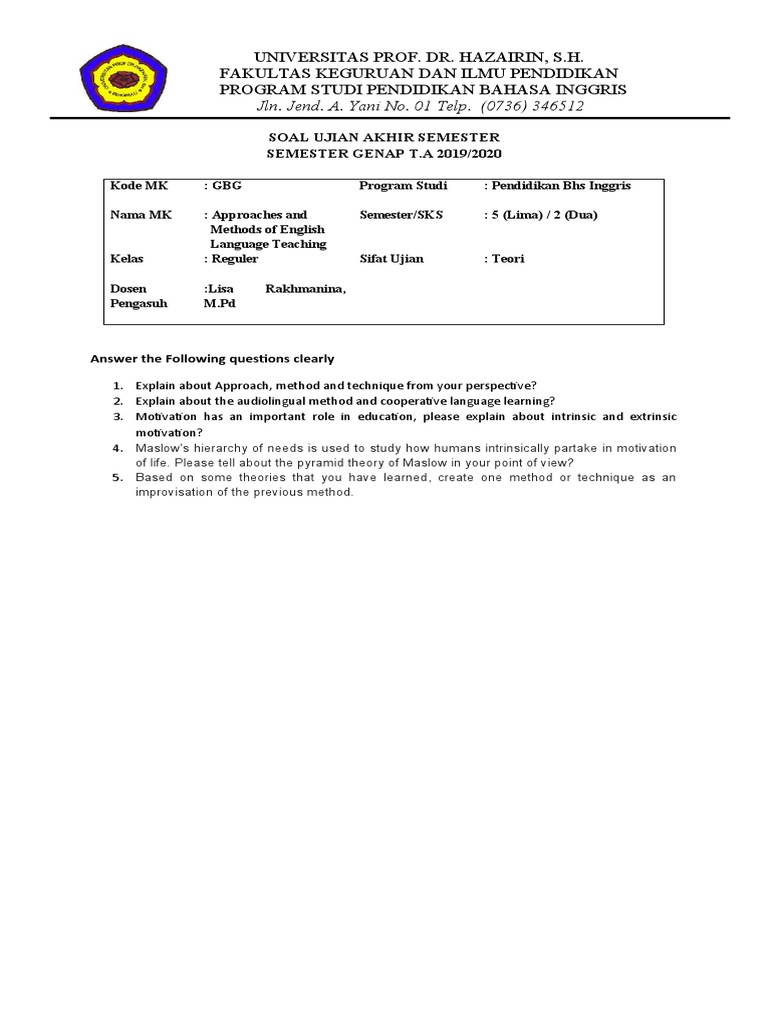 Soal Uas Micro Teaching 2020 | PDF