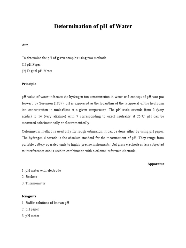 pH Measurement of Water Samples | PDF | Ph | Metrology