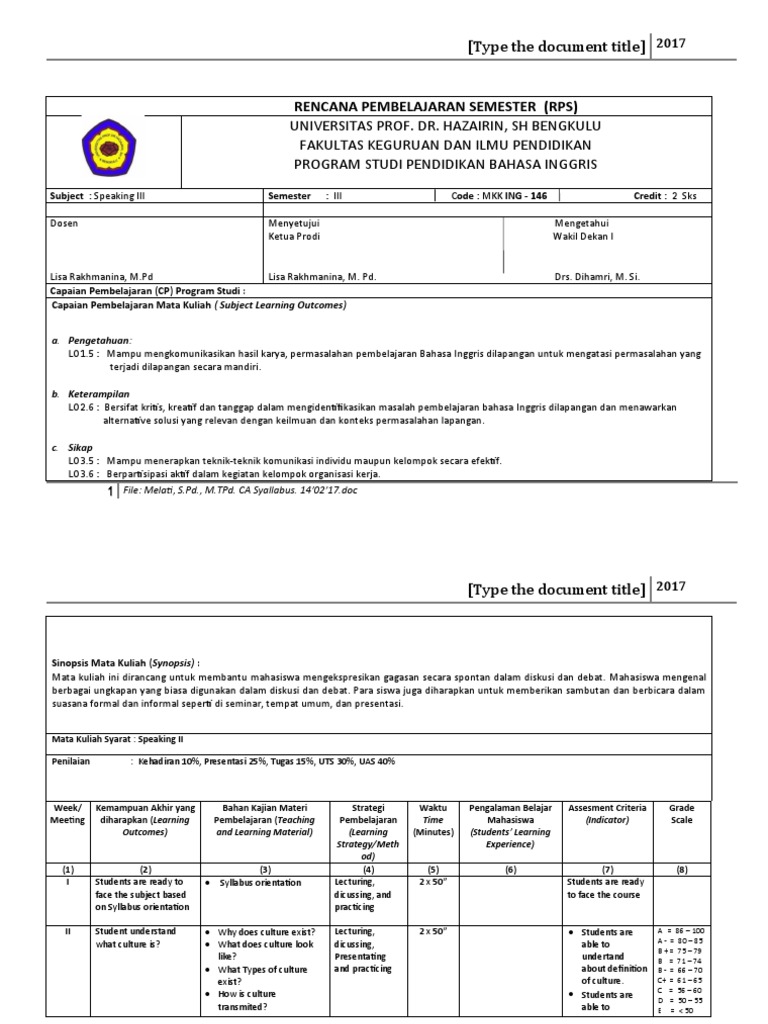 RPS Speaking III FKIP UNHAZ | PDF