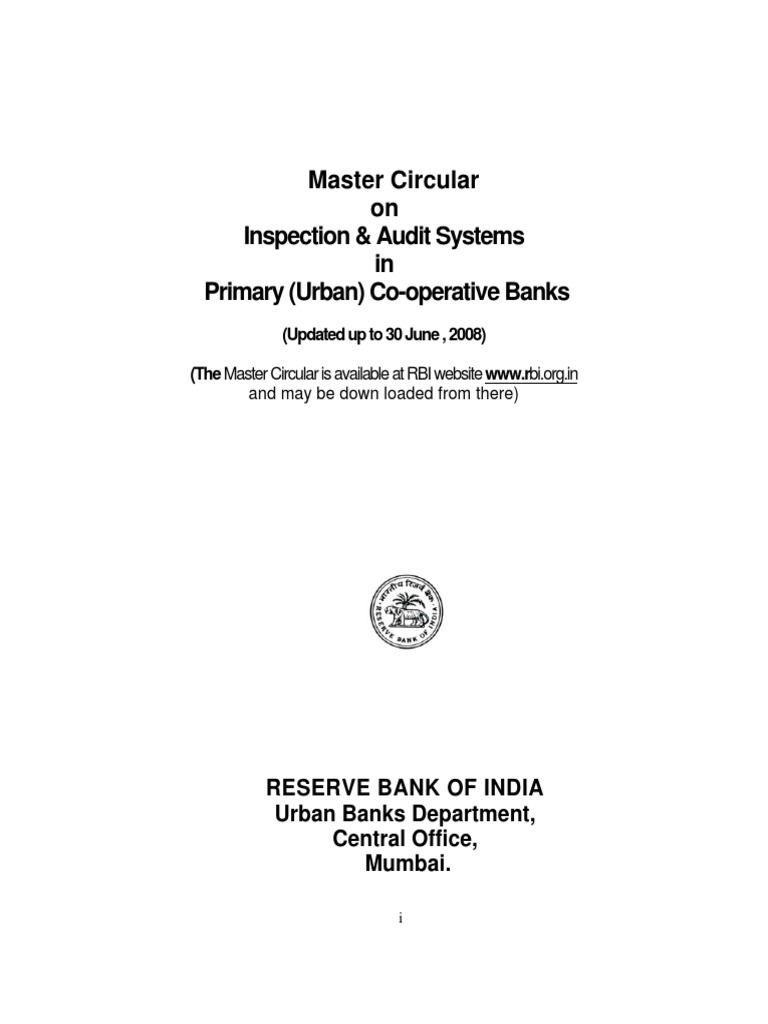 RBI Master Circular on Co-op Bank Audits | PDF | Audit | Reserve Bank ...