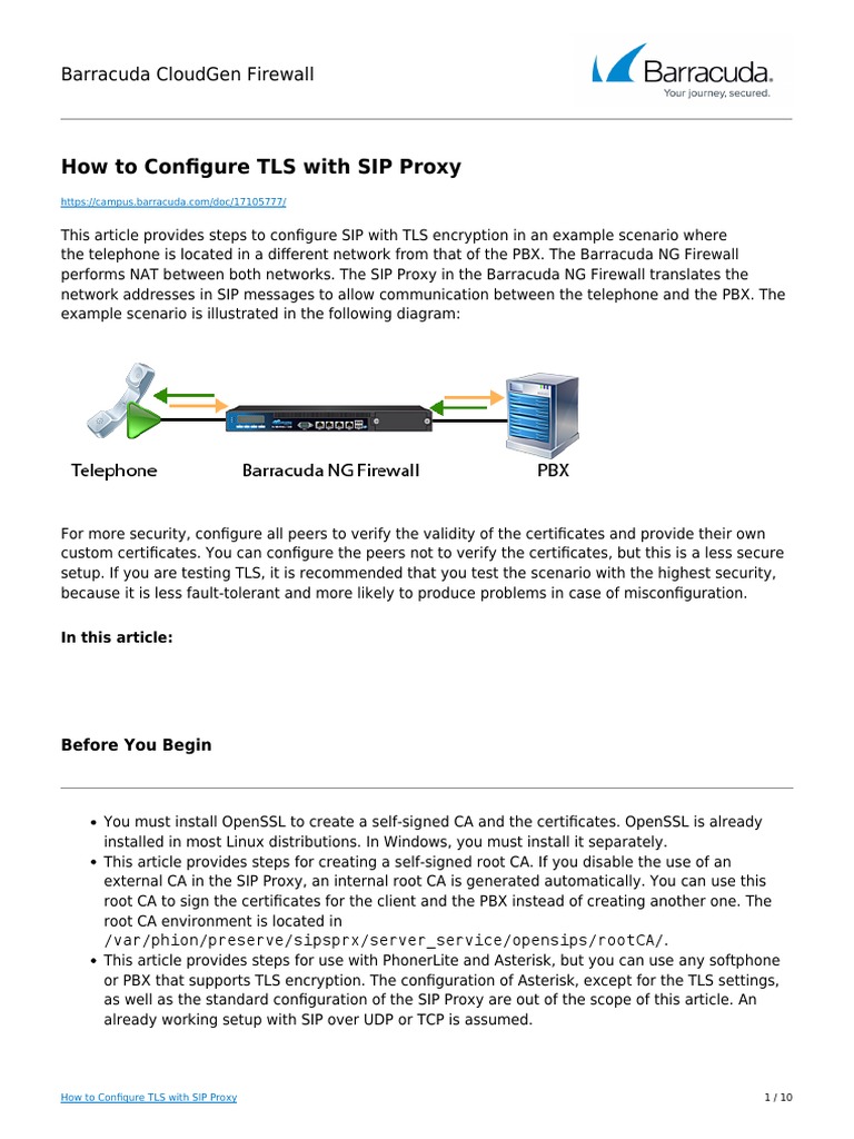 How To Configure Tls With Sip Proxy: Barracuda Cloudgen Firewall | PDF | Transport Layer ...