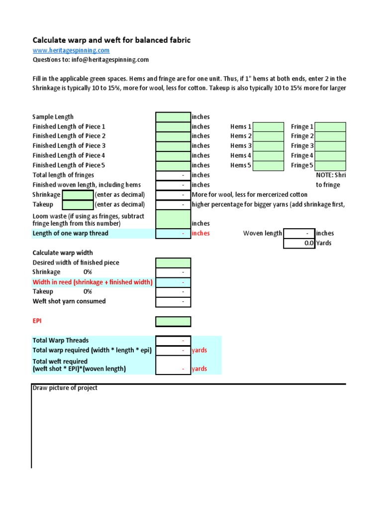 Calculate Warp and Weft For Balanced Fabric: Length of One Warp Thread ...