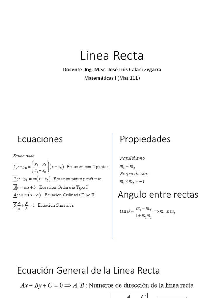 Ecuaciones de la Línea Recta | PDF | Línea (geometría) | Matemática ...