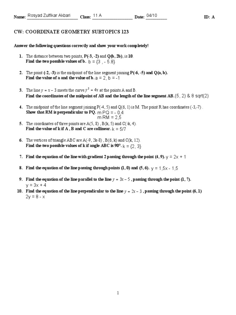 Coordinate Geometry Problem Set | PDF