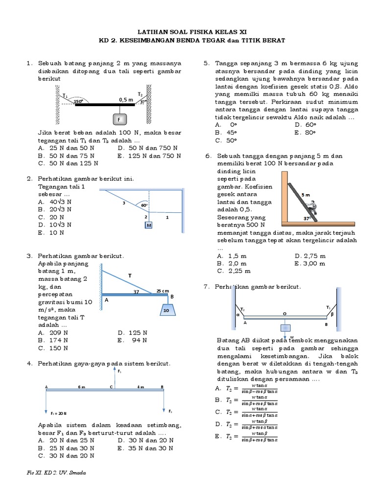 Latihan Soal KD 2 Keseimbangan Benda Tegar Dan Titik Berat | PDF