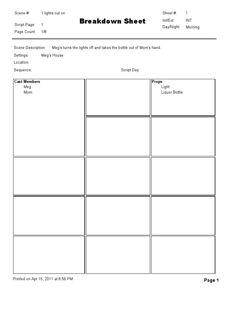 Breakdown Sheet: Cast Members Props | PDF | Leisure