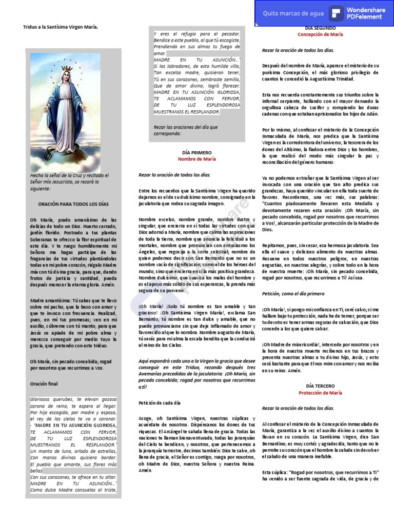 Triduo A La Santísima Virgen María | PDF | María, madre de Jesús | Oración