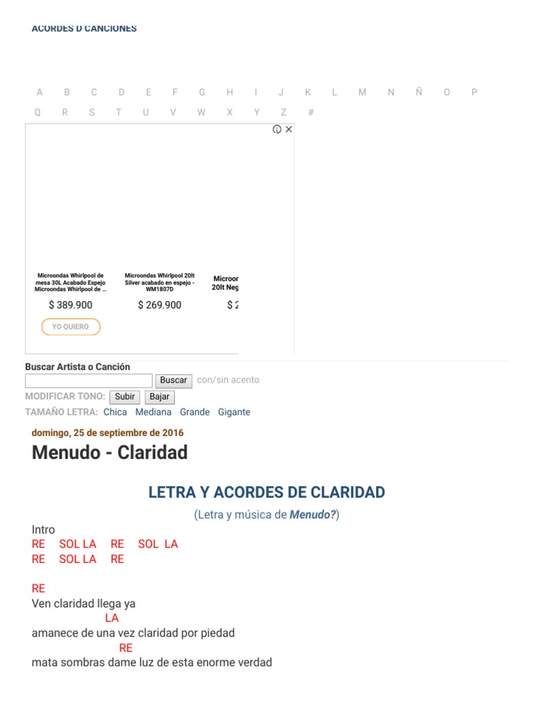 Menudo - Claridad - Acordes D Canciones | PDF