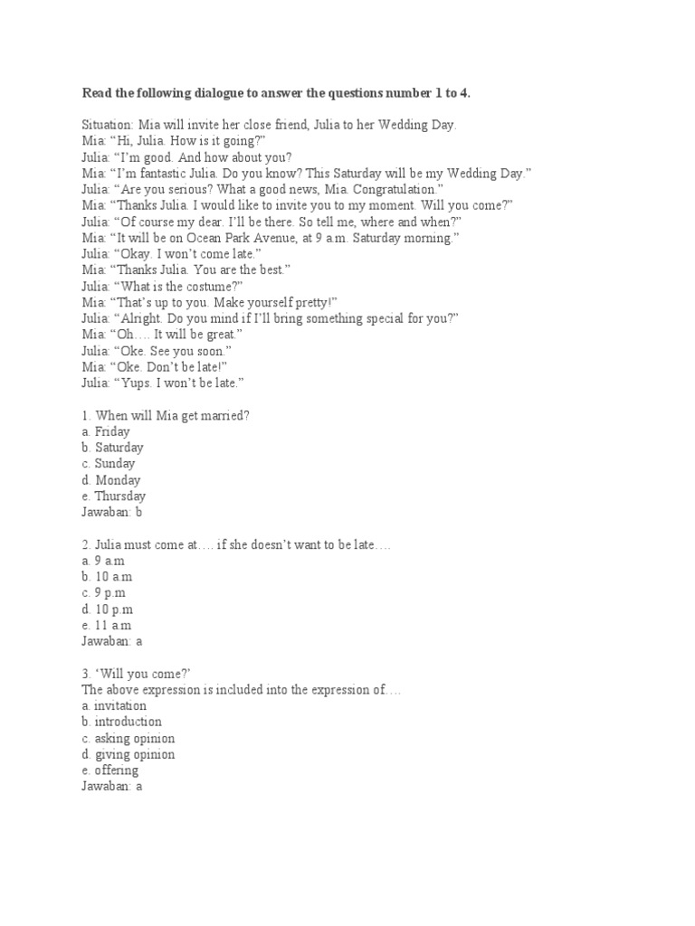 Read The Following Dialogue To Answer The Questions Number 1 To 4 | PDF