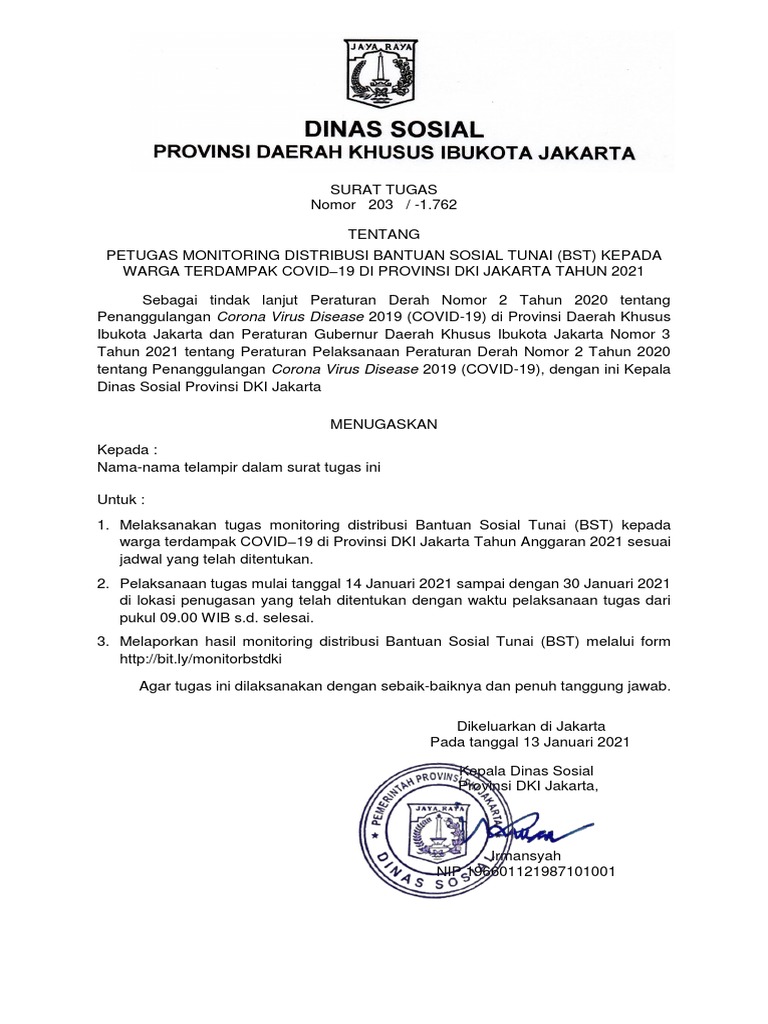 Surat Tugas Monitoring Distribusi BST | PDF
