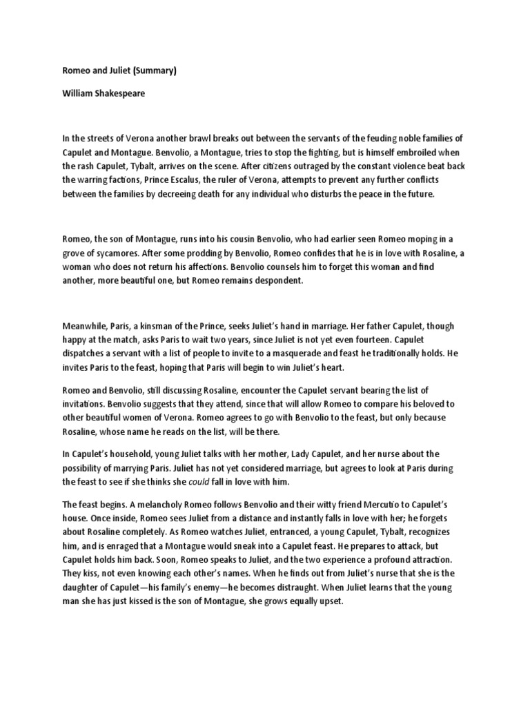 Romeo and Juliet (Summary) William Shakespeare | PDF | Characters In ...