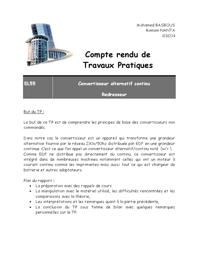 EL55 TP Redresseur | PDF | Redresseur | Diode