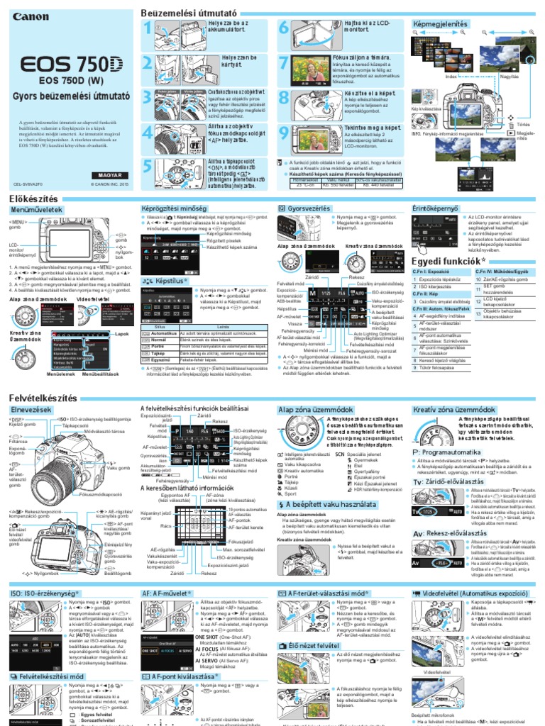 EOS 750D Quick Reference Guide HU | PDF