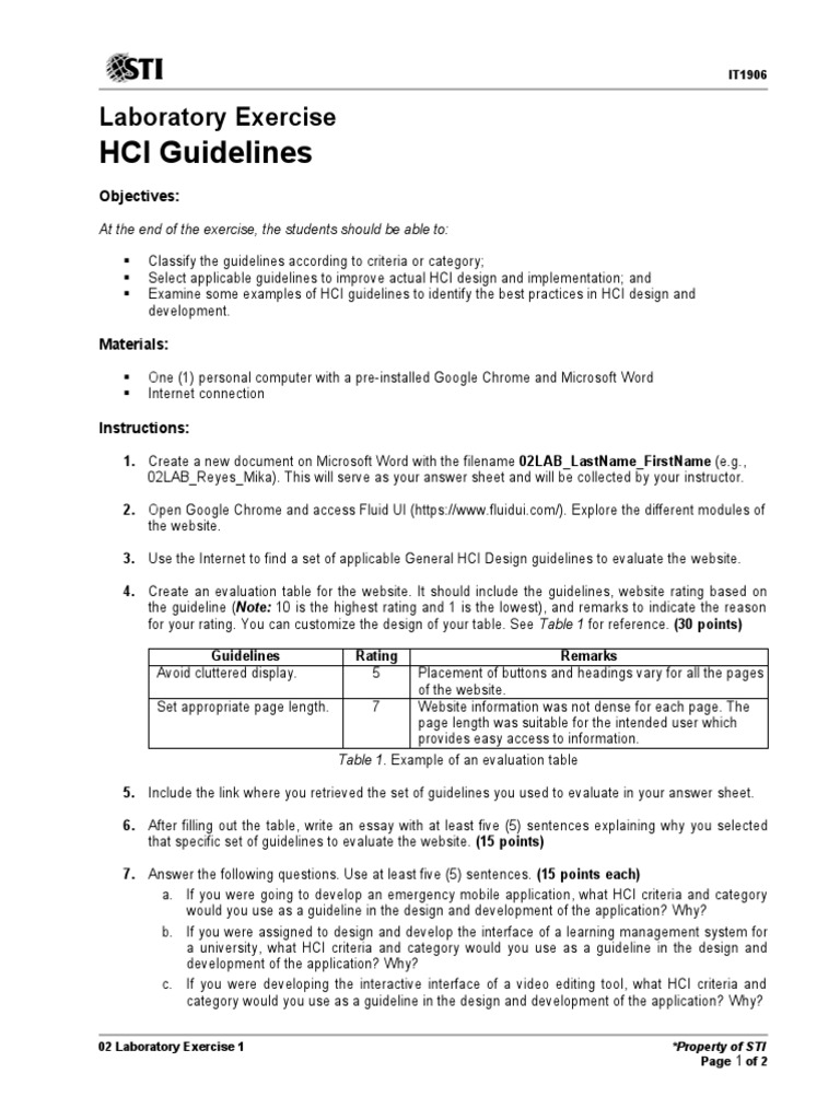 HCI Guidelines: Laboratory Exercise | PDF | Human–Computer Interaction ...